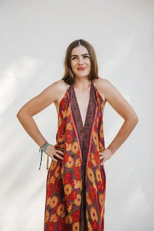 SUN CHILD Classic Silk Dress - Red
