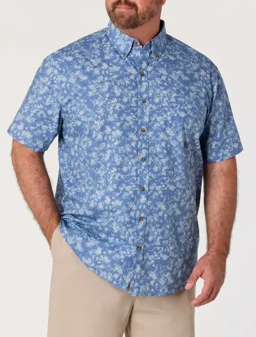 HARBOR BAY BY DXL Big & Tall Easy-care Multi Floral Print Sport Shirt - Blue