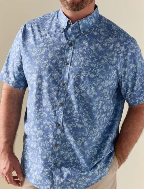 HARBOR BAY BY DXL Big & Tall Easy-care Multi Floral Print Sport Shirt - Blue
