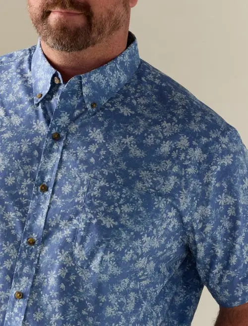 HARBOR BAY BY DXL Big & Tall Easy-care Multi Floral Print Sport Shirt - Blue