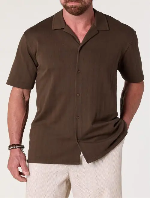 NAUTICA Big & Tall Piquã© Jacquard Button-front Polo Shirt - Coffee
