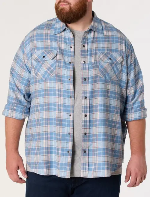 HARBOR BAY BY DXL Big & Tall Medium Plaid Flannel Sport Shirt V2