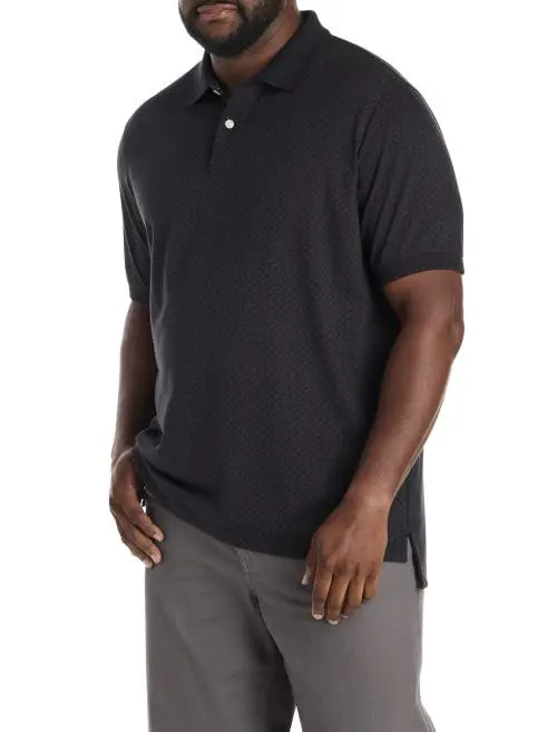 HARBOR BAY BY DXL Big & Tall Geometric Print Polo Shirt V2 - Black
