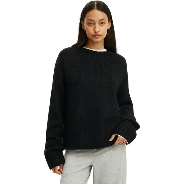 COTTON ON Luxe Crew Neck Sweater - Lofty Black