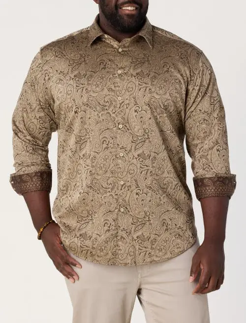 ROBERT GRAHAM BY DXL Big & Tall Hudson Sport Shirt - Khaki