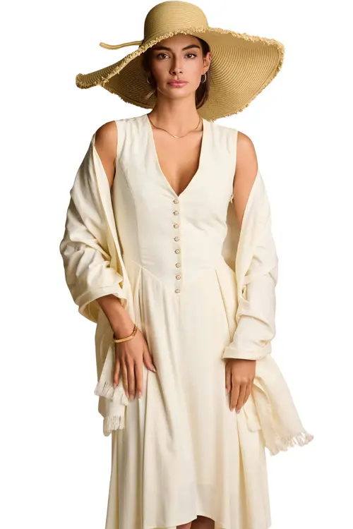 Coolibar Melbourne Shawl With Fringed Hem - Vanilla