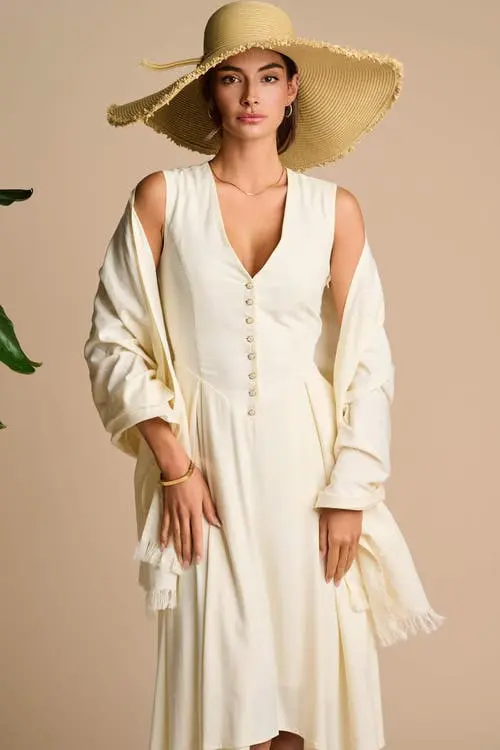 Coolibar Melbourne Shawl With Fringed Hem - Vanilla