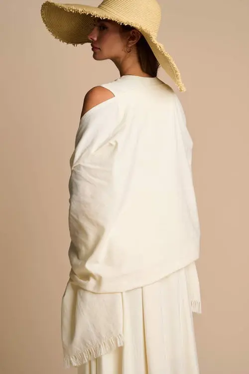 Coolibar Melbourne Shawl With Fringed Hem - Vanilla