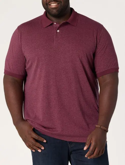 HARBOR BAY BY DXL Big & Tall Tonal Geometric Print Polo Shirt - Windsor Wine