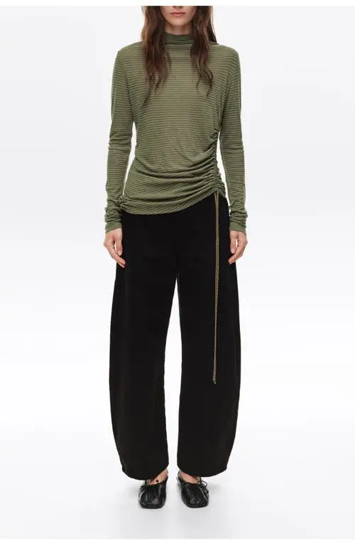 Bimba Y Lola Striped Ruched Fluid T-shirt - Olive