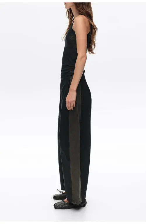 Bimba Y Lola Two-tone Adjustable Waist Denim Trousers - Black