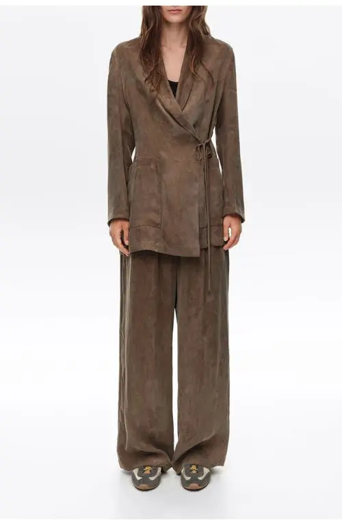 Bimba Y Lola Fluid Wrap Jacket With Tie Waist - Dark Olive