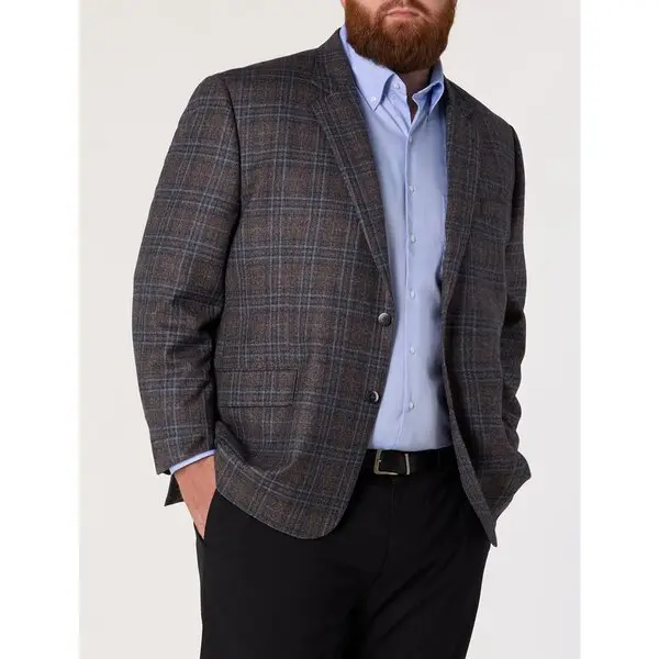 OAK HILL PREMIUM BY DXL Big & Tall Washed Plaid Sport Coat - Grey