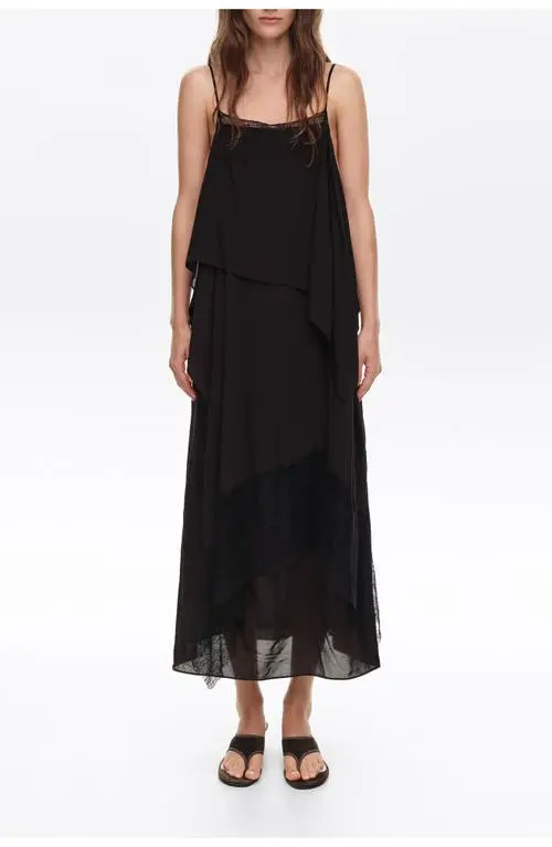 Bimba Y Lola Flowy Layered Midi Dress With Lace Trim