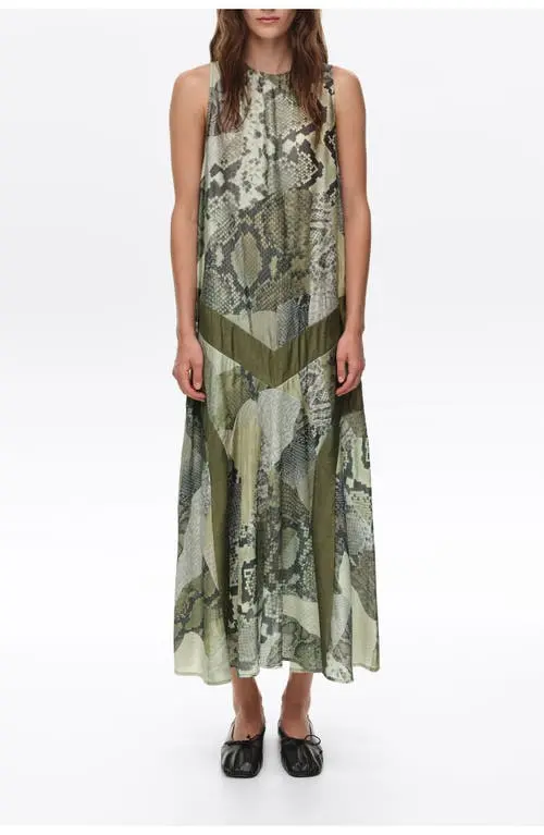 Bimba Y Lola Snake Patchwork A-line Midi Dress - Snake Patchwork Green