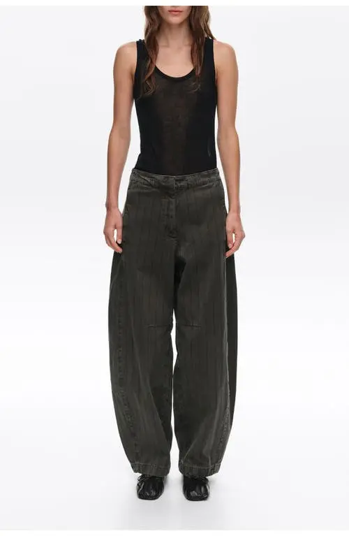 Bimba Y Lola Barrel Cut Striped Denim Trousers - Washed Brown
