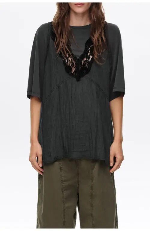 Bimba Y Lola Lace Bib T-shirt - Washed Black