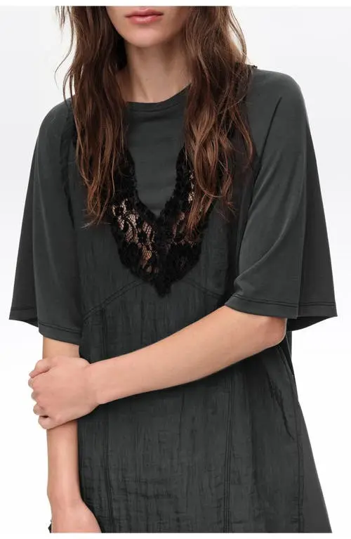 Bimba Y Lola Lace Bib T-shirt - Washed Black