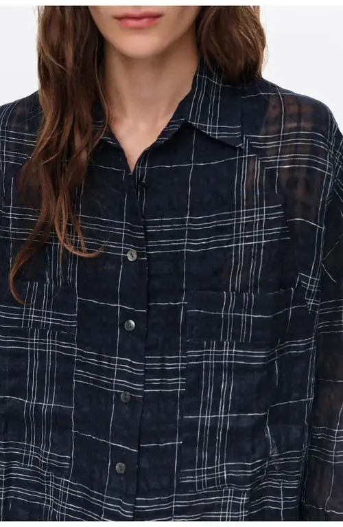 Bimba Y Lola Checked Linen Blend Oversize Shirt