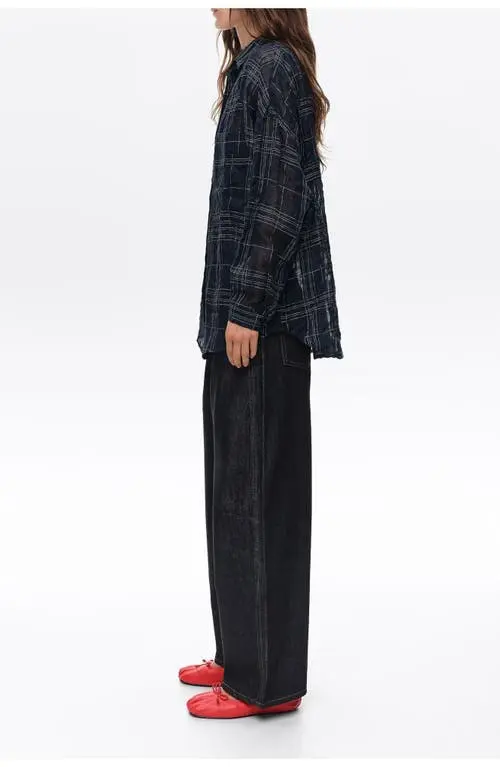 Bimba Y Lola Checked Linen Blend Oversize Shirt