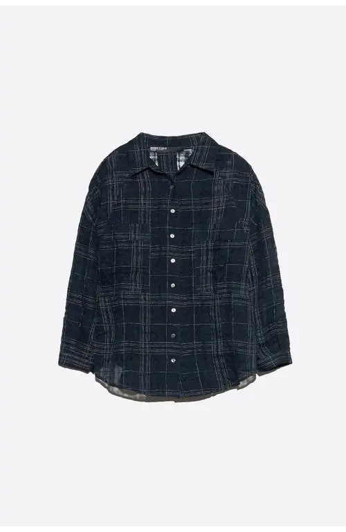 Bimba Y Lola Checked Linen Blend Oversize Shirt