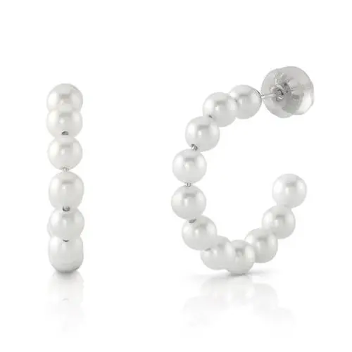 The Pearl Source 14k Gold White Freshwater Pearl Hoop Earrings - White Gold