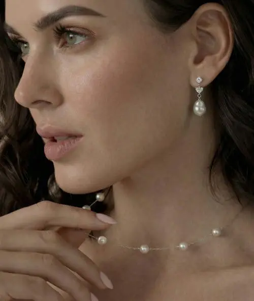 The Pearl Source White Freshwater Baroque Pearl And Cubic Zirconia Drop Earrings