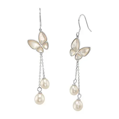 The Pearl Source White Freshwater Pearl Gaia Earrings - Sterling Silver