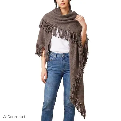 Rebecca Minkoff Knitted Triangle Scarf Wrap With Fringe - Heather