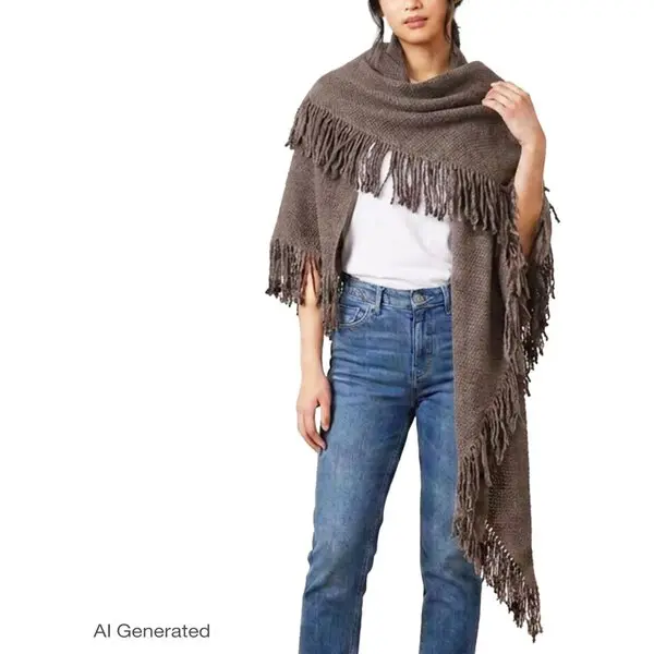 Rebecca Minkoff Knitted Triangle Scarf Wrap With Fringe - Heather