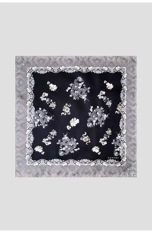 Natori Imperial Silk Scarf Dragon Print - Black/white