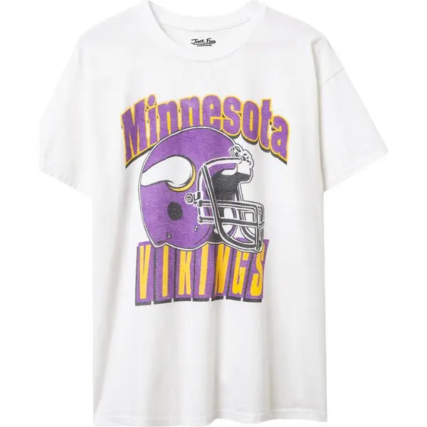 Junk Food Minnesota Vikings Throwback Helmet Cotton Graphic T-shirt - White