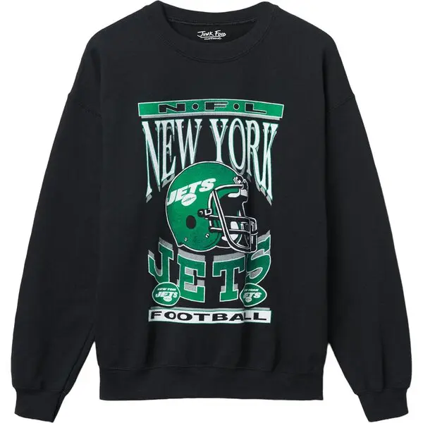 Junk Food New York Jets Helmet Flea Market Crewneck Sweatshirt - Black