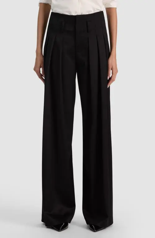 Alice + Olivia Benson Ultra High Waist Pleated Wide Leg Wool Blend Trousers - Black