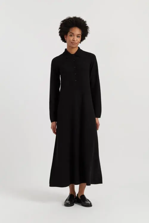 Chinti & Parker Wool-cashmere A-line Polo Dress - Black