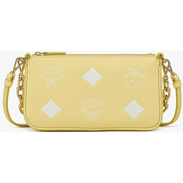 Mcm Medium Aren Chain Pouch In Visetos - Yellow