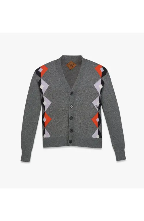 Mcm Diamond Cardigan In Wool Jacquard - Grey
