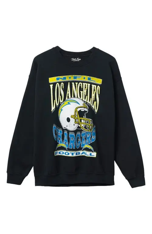 Junk Food Los Angeles Chargers Helmet Flea Market Crewneck Sweatshirt - Black