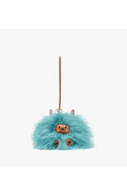 Mcm Aren Mars Dog Charm In Faux Fur And Visetos - Blue