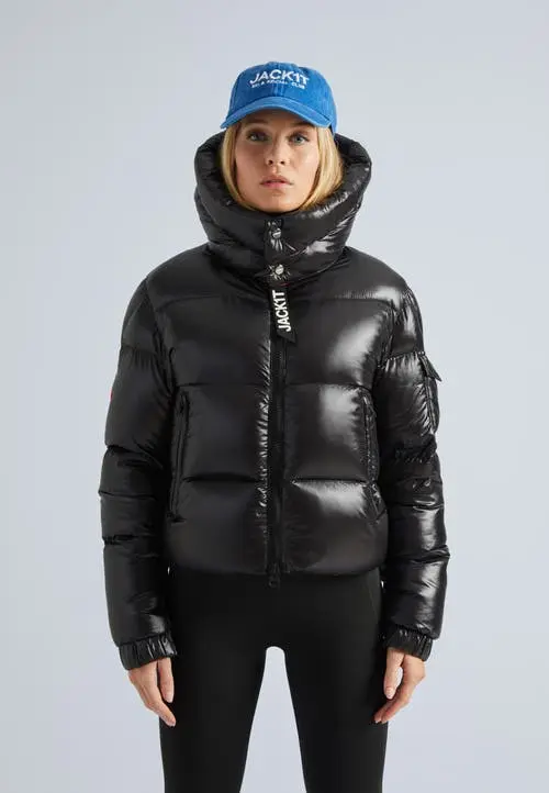 JACK1T High Collar Puffer Jacket - Black/pink