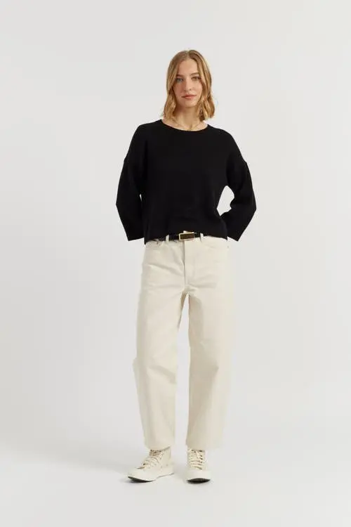 Chinti & Parker Cloud Cashmere Cropped Sleeve Sweater - Black