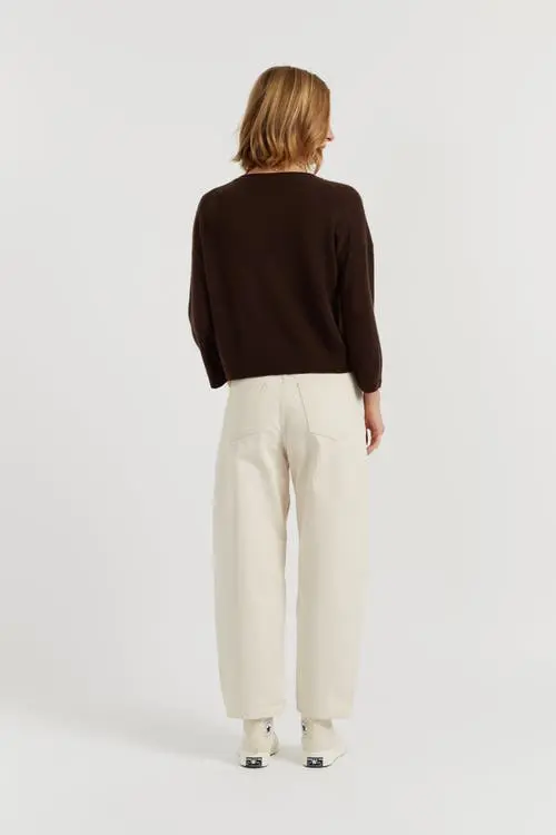 Chinti & Parker Cloud Cashmere Cropped Sleeve Sweater - Chocolate