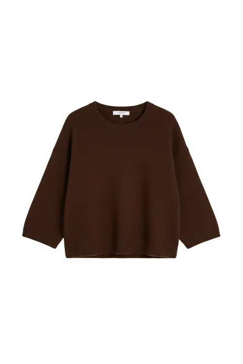 Chinti & Parker Cloud Cashmere Cropped Sleeve Sweater - Chocolate