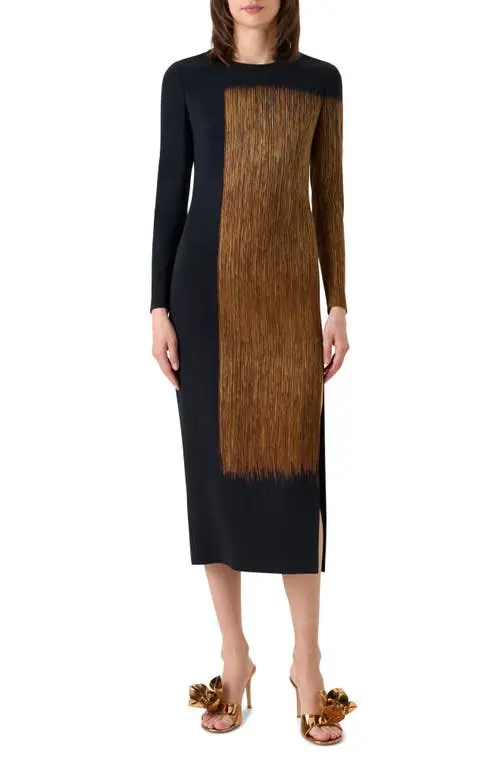 Akris Oro Lienzo Long Sleeve Midi Dress - Black-vicuna