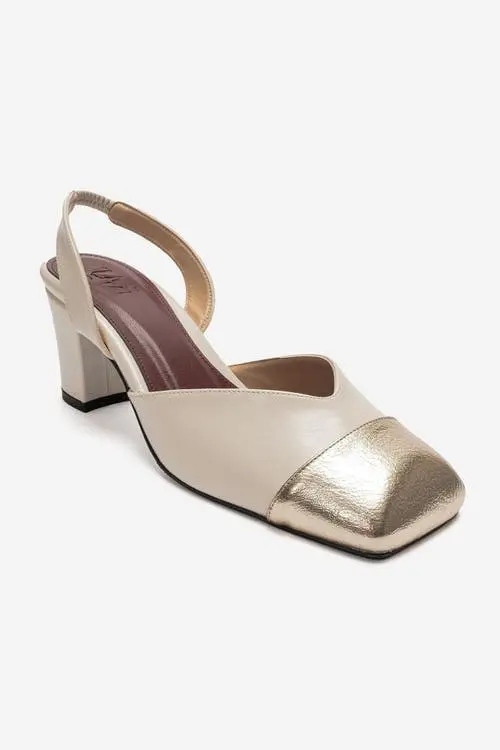 PROLOGUE SHOES Maruelle Block Heel Slingback Pumps - Ecru