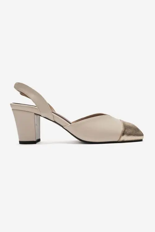 PROLOGUE SHOES Maruelle Block Heel Slingback Pumps - Ecru