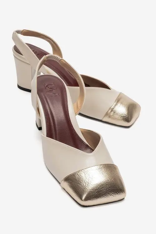 PROLOGUE SHOES Maruelle Block Heel Slingback Pumps - Ecru