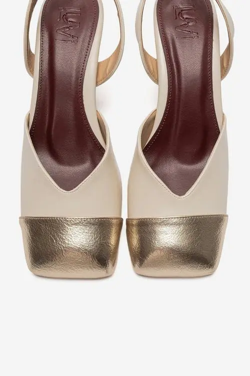 PROLOGUE SHOES Maruelle Block Heel Slingback Pumps - Ecru