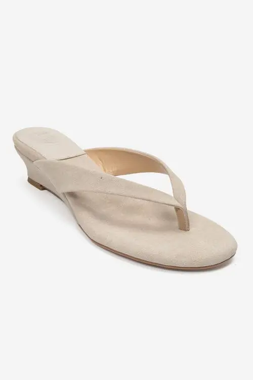 PROLOGUE SHOES Vanessia Thong Wedge Sandal - Beige Suede