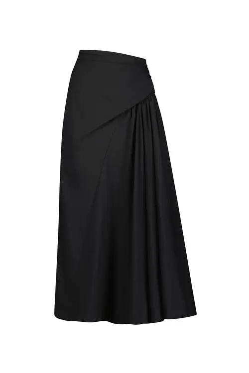 Lela Rose Cotton Poplin Draped Bubble Skirt - Black